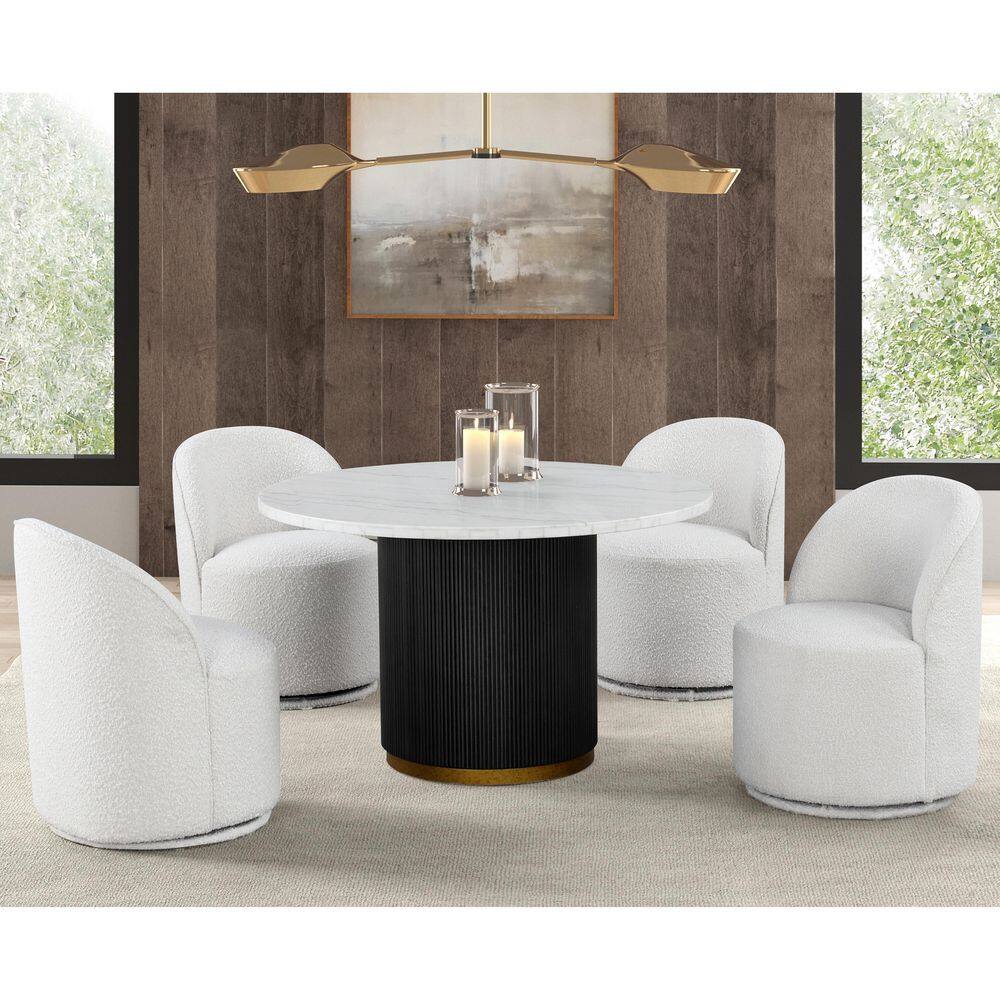 Furniture of America Beyer 5-Piece Round White Marble Top Dining Room ...