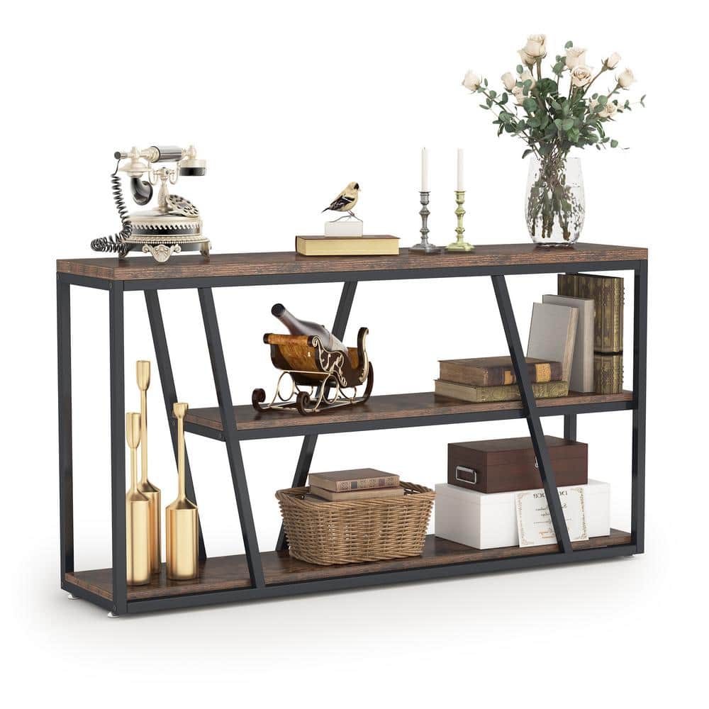 Tribesigns Catalin 59 in. Rustic Brown Rectangle Wood Console Table ...