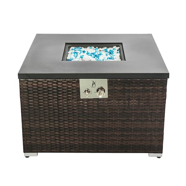 Utopia 4niture Victor 32 in. Square Dark Brown Wicker Fire Pit Table ...