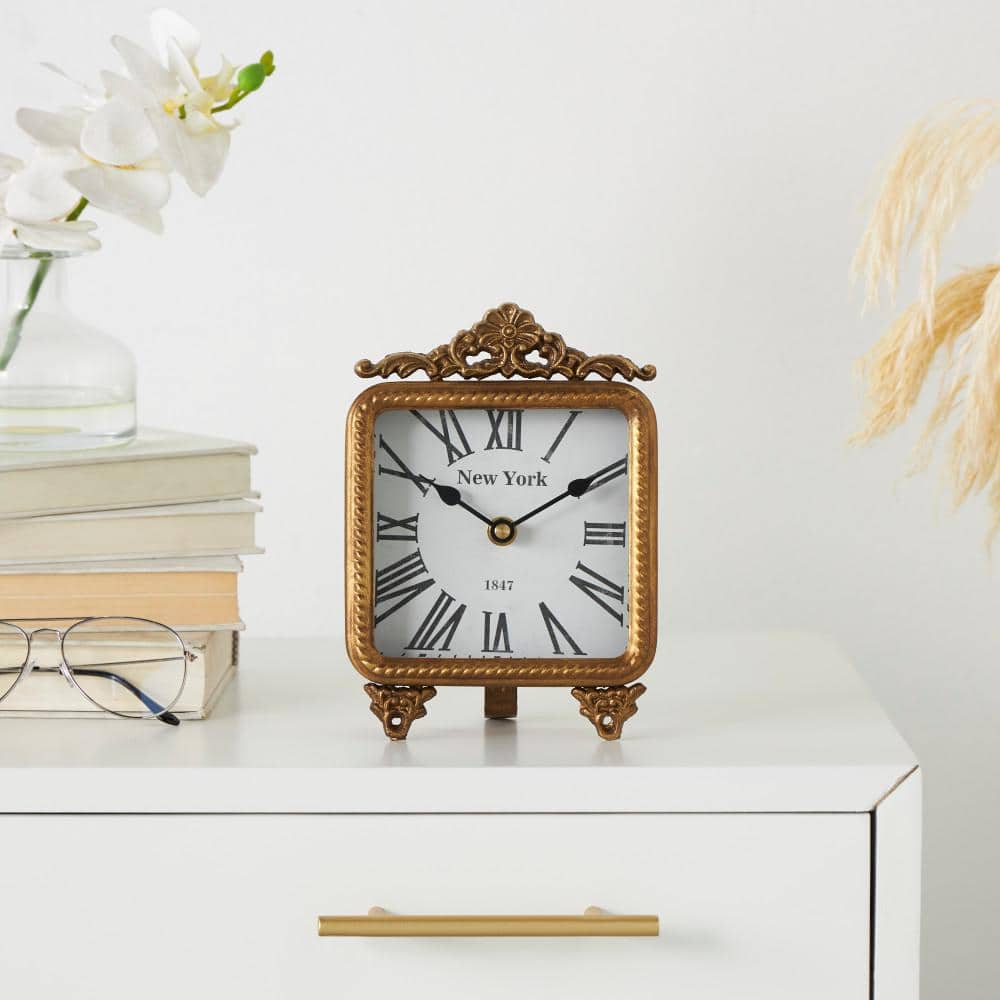 Litton Lane 6 in. x 8 in. Gold Metal Scroll Antique Style Clock 044565 ...