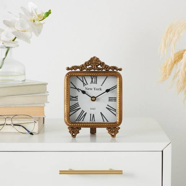 Litton Lane 6 in. x 8 in. Gold Metal Scroll Antique Style Clock 044565 ...