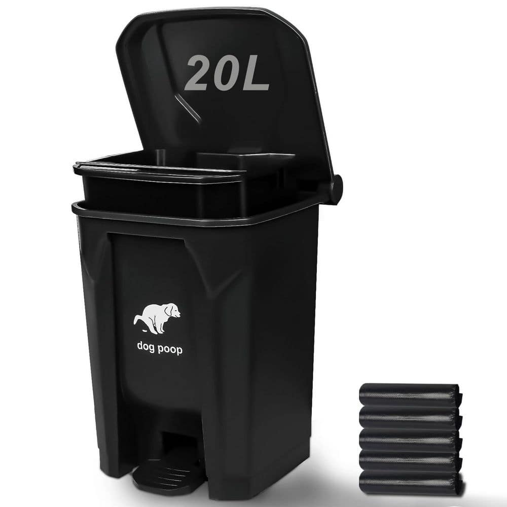 Augbeer 5 Gal. Black Outdoor Trash Can, Dog Poop Trash Can with 100 ...