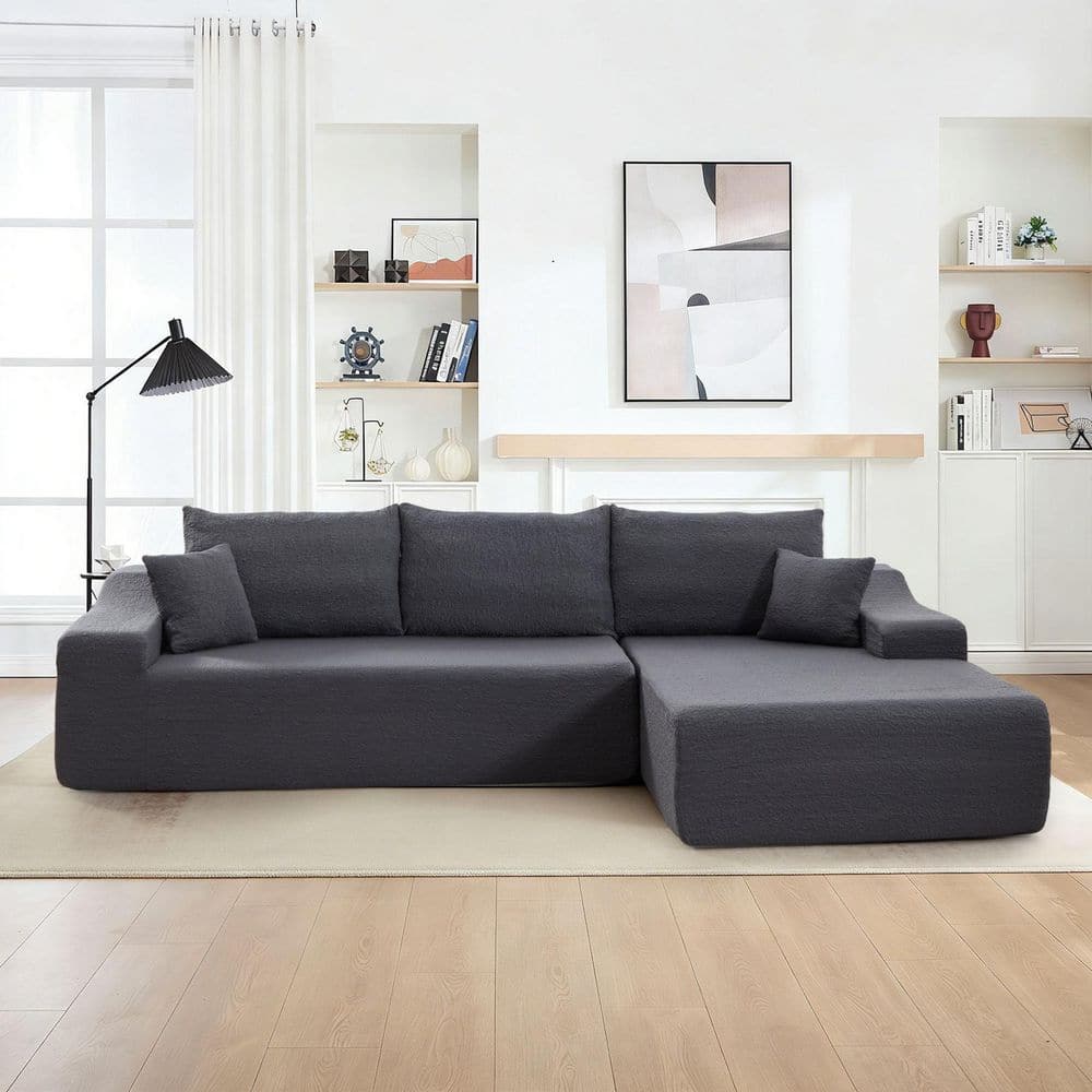 Bestier 39.37 in. Wide Square Arm Fabric L-Shaped Sofa with High ...