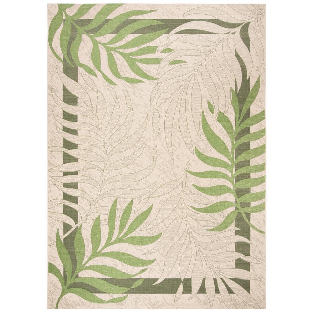 SAFAVIEH Courtyard Cream/Green 10 ft. x 14 ft. Palm Leaf Indoor/Outdoor ...