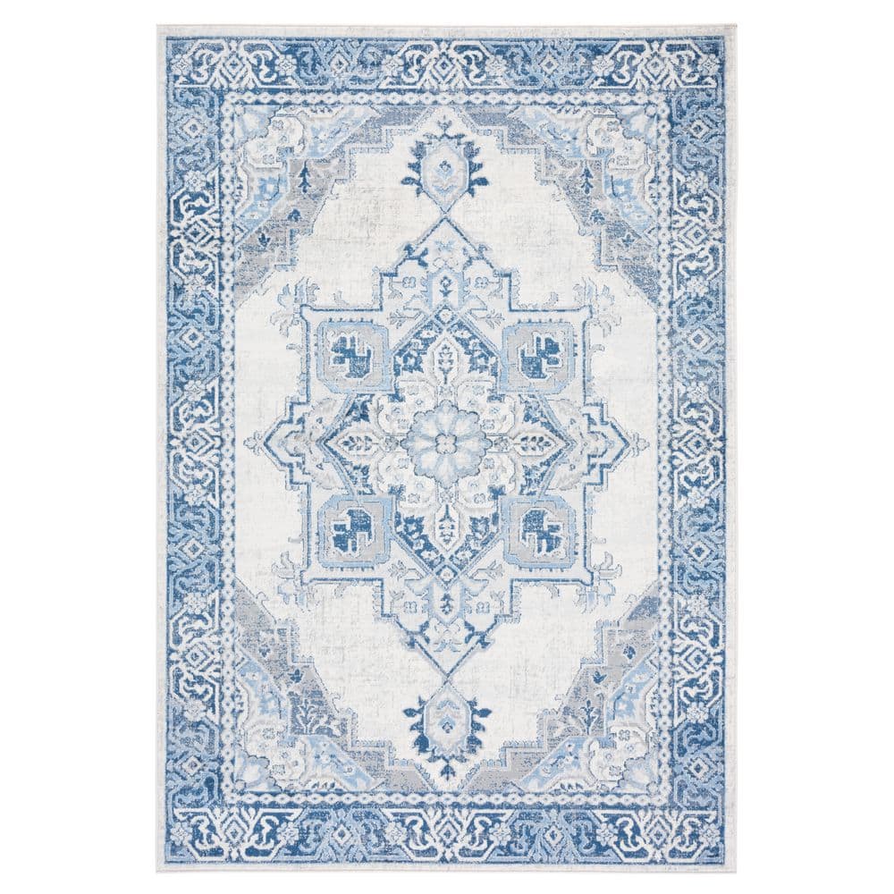 SAFAVIEH Brentwood 5 ft. x 8 ft. Blue/Light Gray Floral Medallion ...