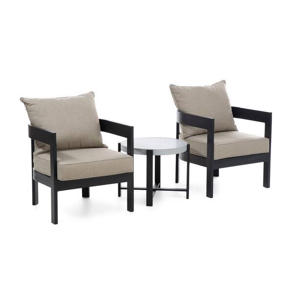 GREEMOTION Lotus Black 3-Piece Aluminum Patio Conversation Set With ...