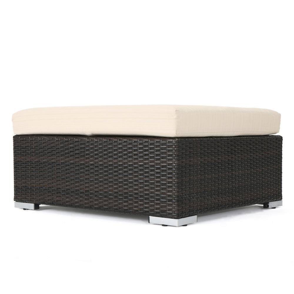 Noble House Rosen Multi-brown Wicker Outdoor Patio Ottoman with Beige ...