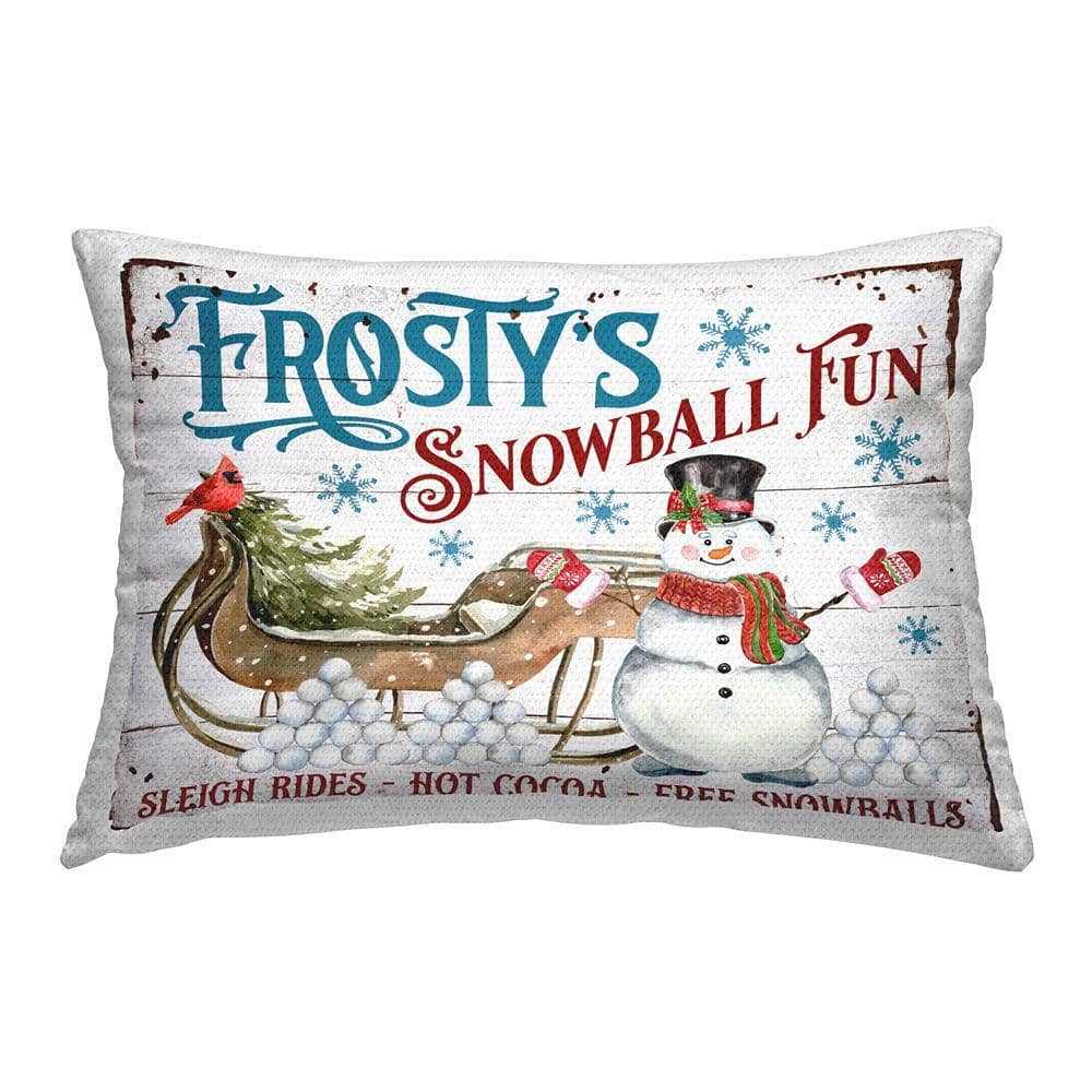 Stupell Industries Frosty's Snowball Fun Blue Rectangular Outdoor Throw ...