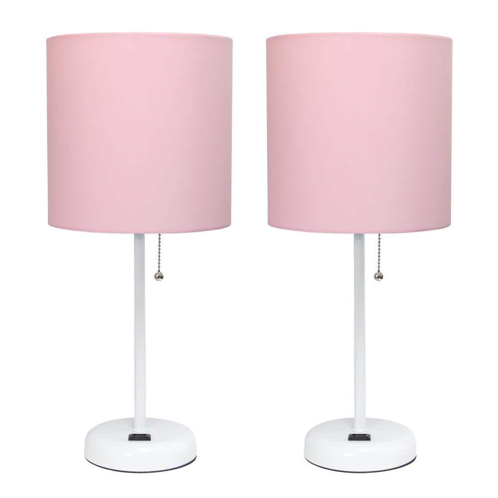 Simple Designs 19.5 in. 2-Pack Light Pink Table Desk Lamp Set for ...
