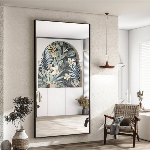 GLSLAND 34 in. W x 76 in. H Rectangular Aluminum Alloy Framed Black ...