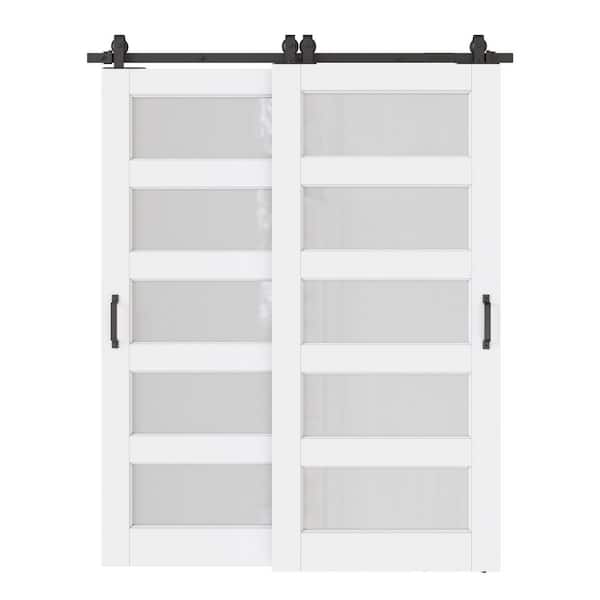 ARK DESIGN 28 in. x 80 in. (Double 18 in. ) 5 Lite Frosted Glass White ...