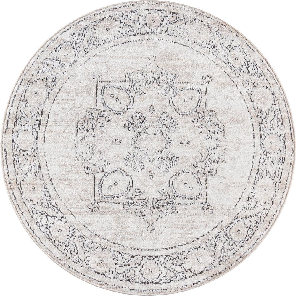 Unique Loom Portland Canby Ivory/Beige 3 ft. x 3 ft. Round Area Rug ...
