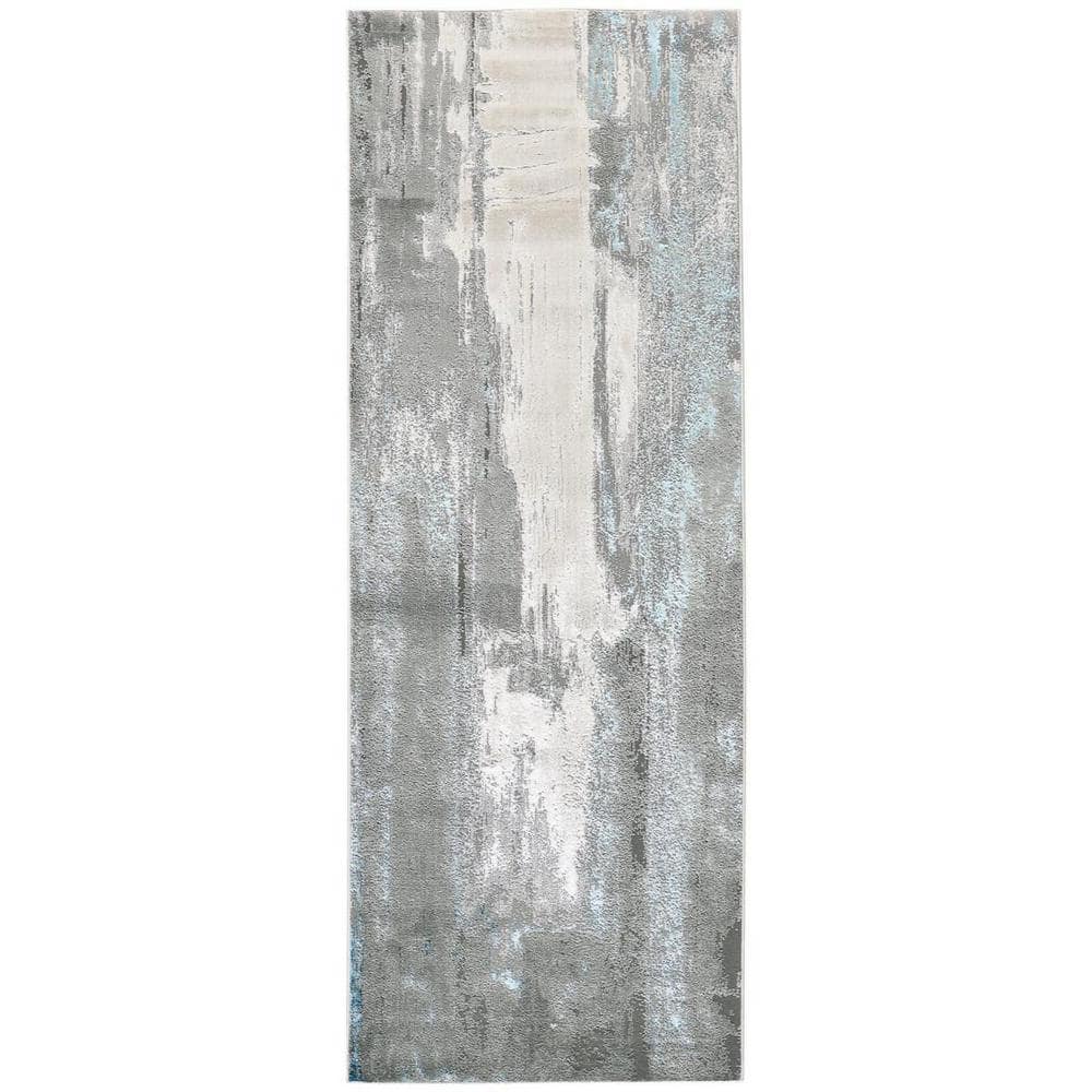 HomeRoots Blue and Gray Abstract 2 ft. x 8 ft. Runner Rug 2000513041 ...