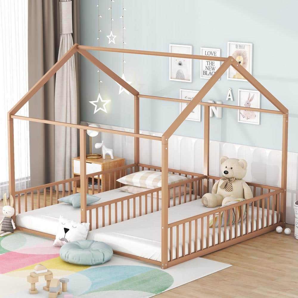 Harper & Bright Designs Gold Metal Twin Size House Platform Beds, 2 ...