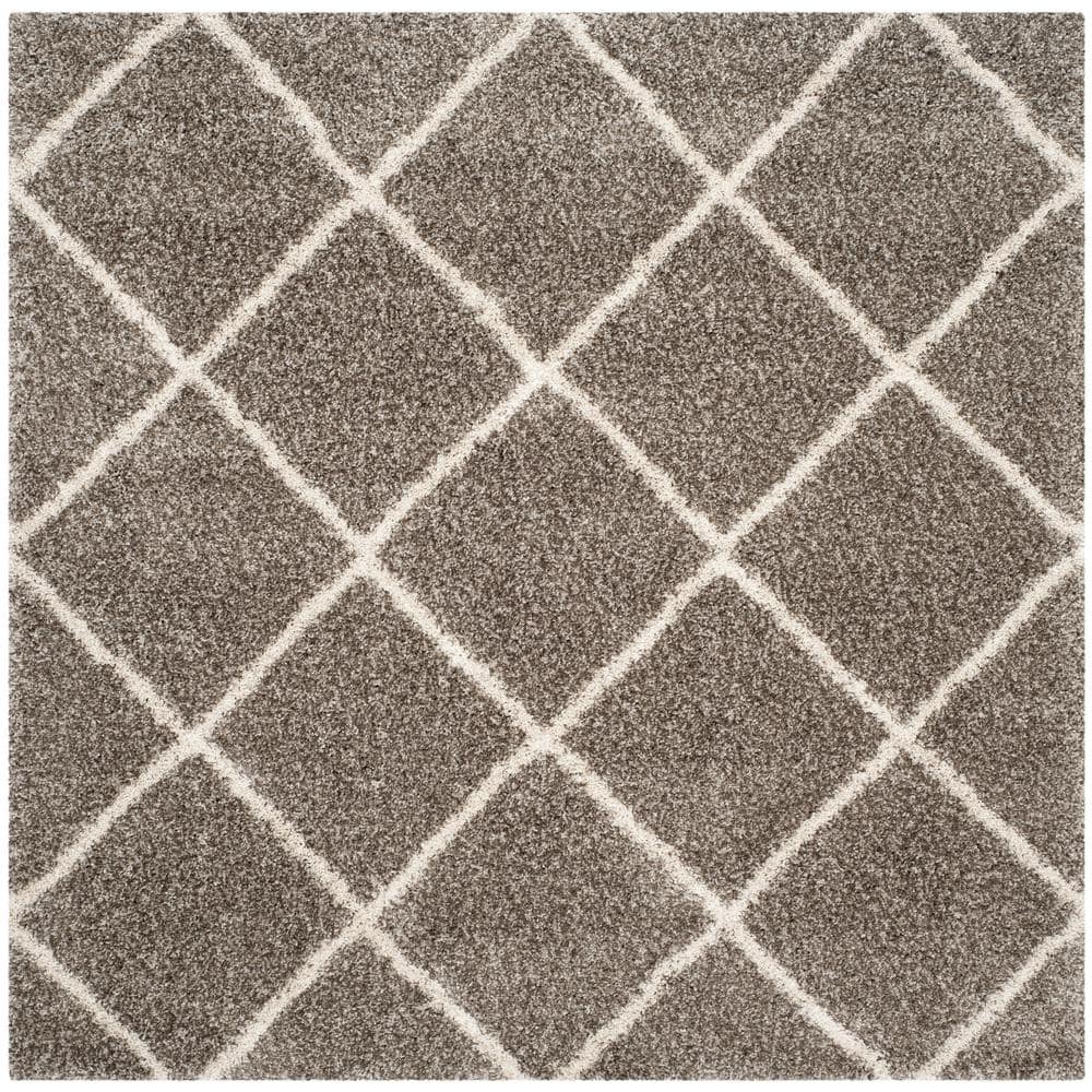 SAFAVIEH Hudson Shag Gray/Ivory 7 ft. x 7 ft. Square Diamonds Geometric ...