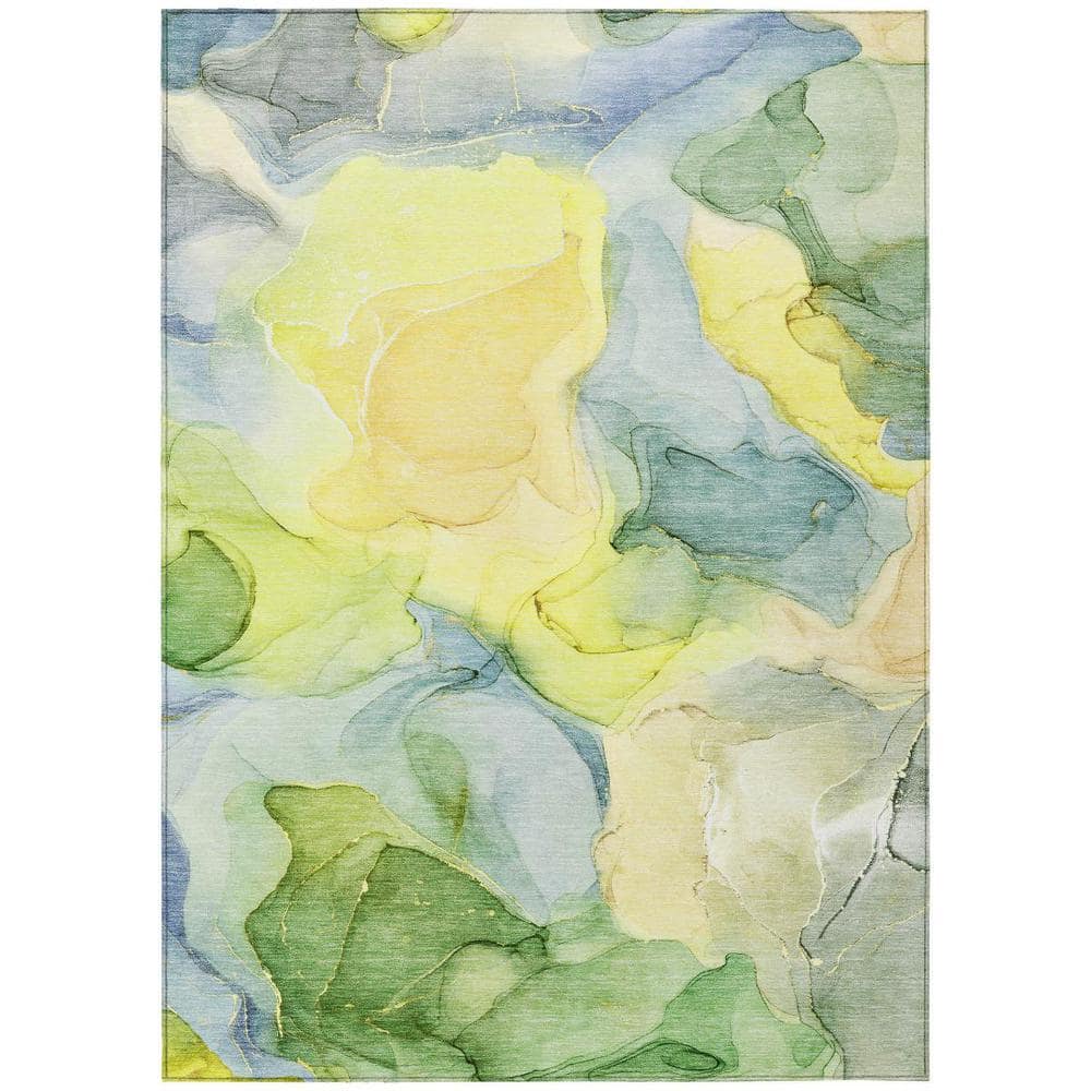 HomeRoots Yellow 9 ft. x 12 ft. Abstract Indoor / Outdoor Area Rug ...