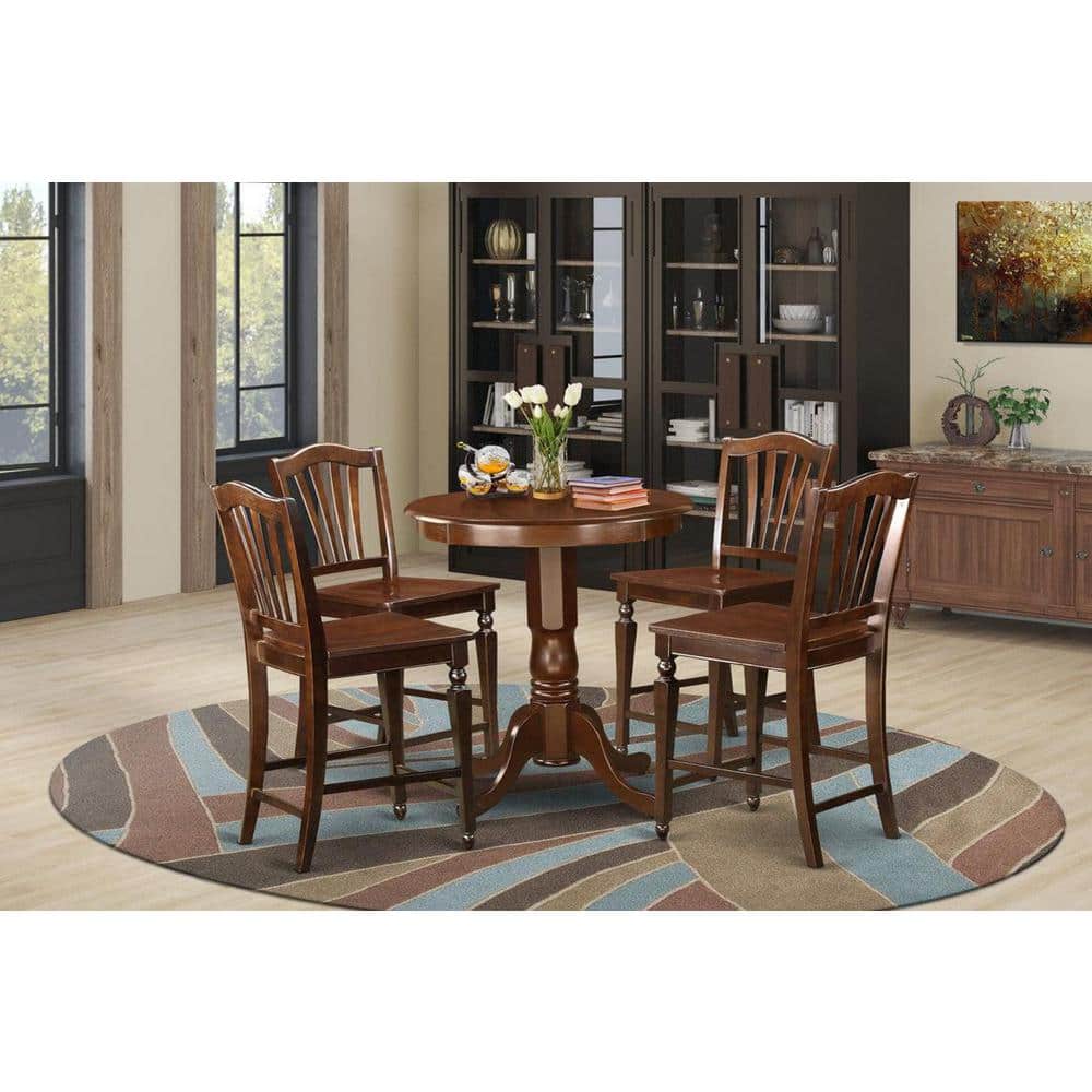 East West Furniture 5-Piece Round Mahogany Finish Solid Wood Top Dining ...