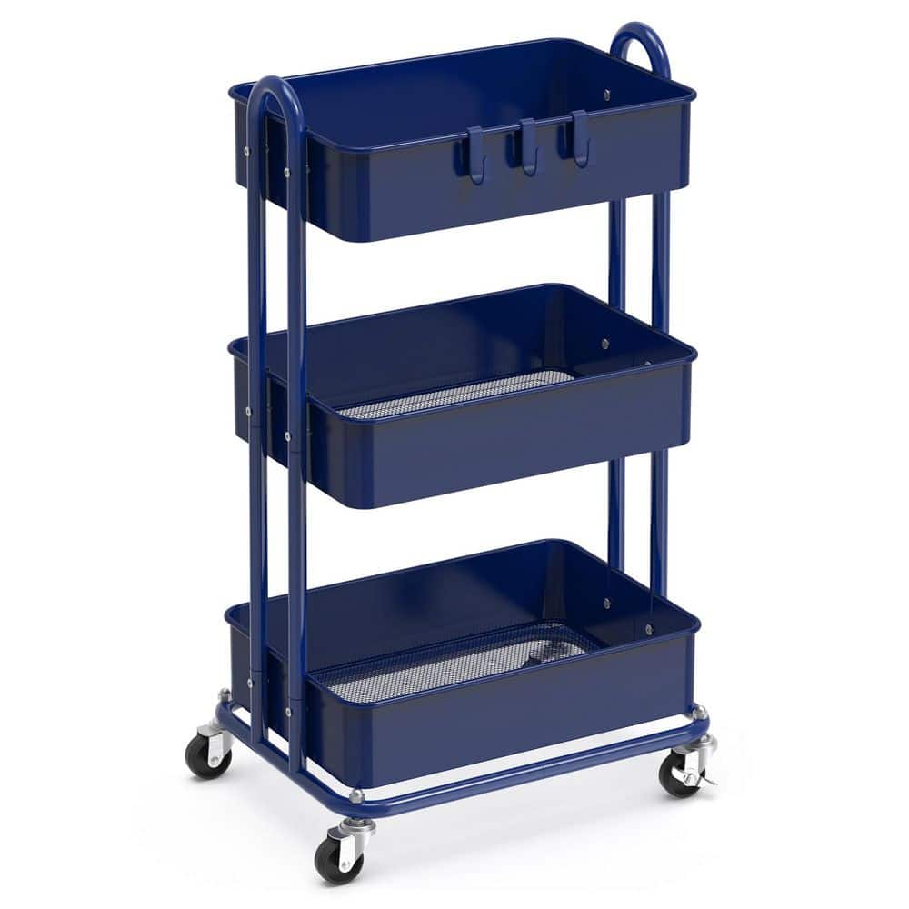 3-Tier Metal -Wheeled Utility Cart in Navy ZCart013 - The Home Depot