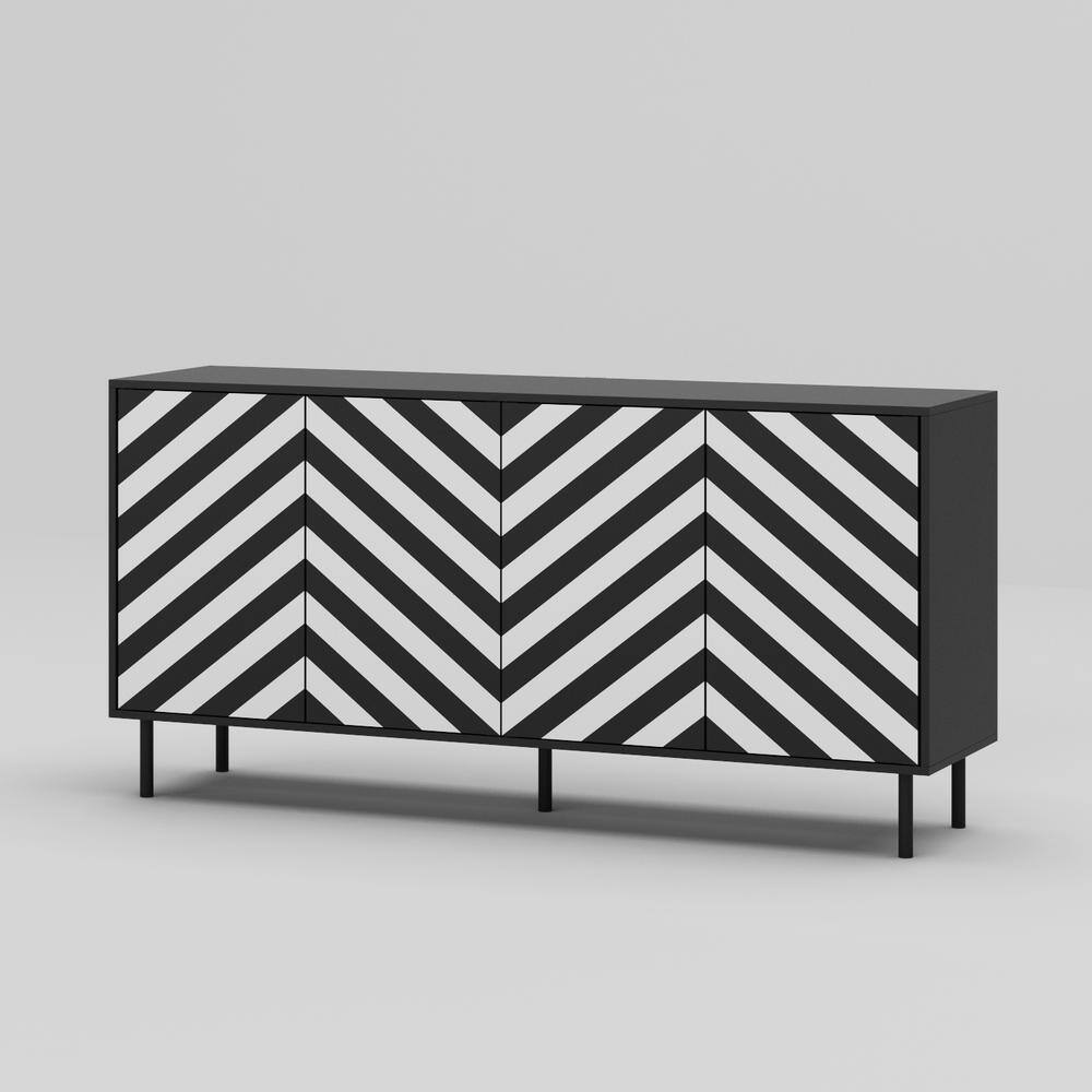 FUFU&GAGA Black and White, Zebra-Stripe Wooden Storage Cabinet ...