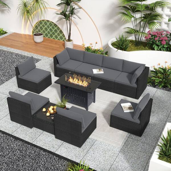LQOFZ 10-Piece Patio Conversation Set with Outdoor Fire Pit Table ...