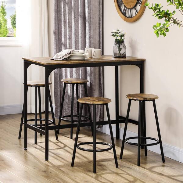 Homcom 5 Piece Rustic Bar Table and Chairs Set for Dining Room