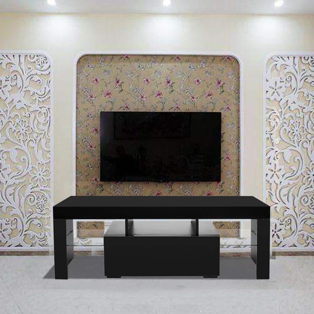 Karl home Modern TV Stand with LED Light Wood Television Stand ...