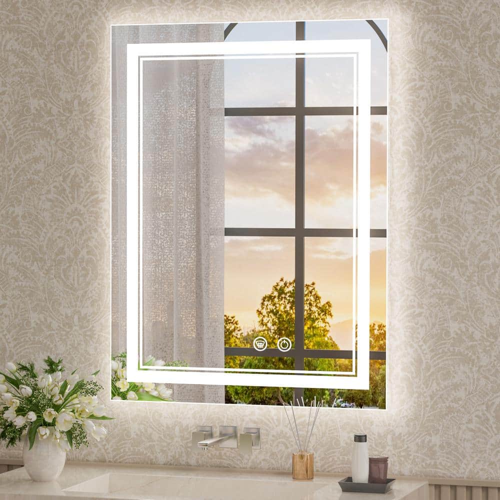 KeonJinn 24 in. W x 32 in. H Rectangular Frameless Anti-Fog LED Wall ...