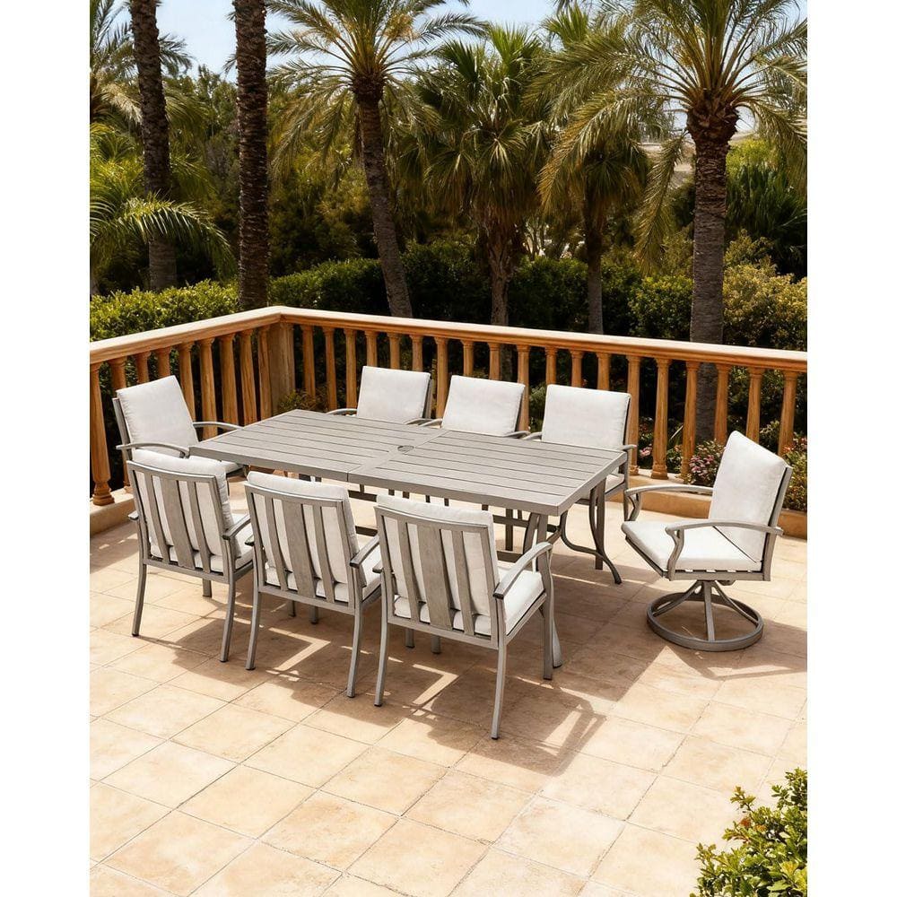 Limed Oak 9-Piece Aluminum Patio Furniture Set Outdoor Dining Set 2 ...