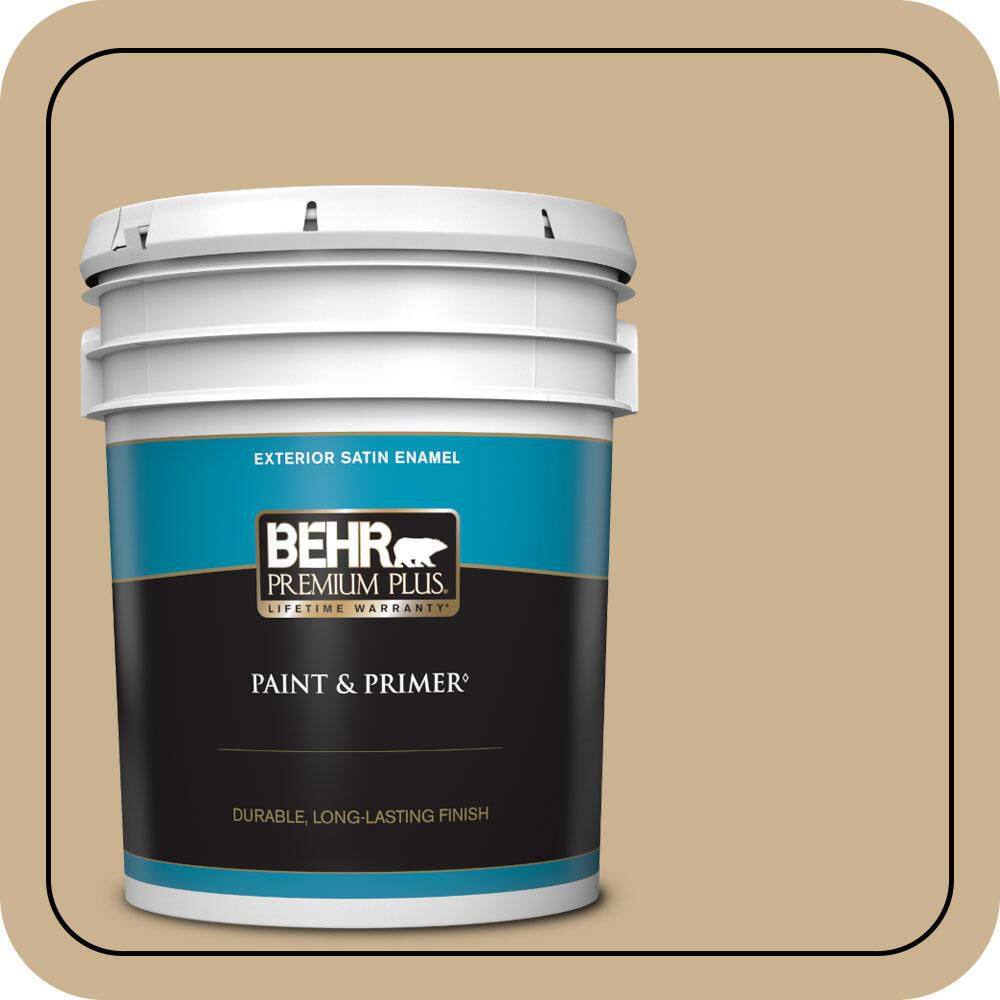 BEHR PREMIUM PLUS 5 gal. #PWL-84 Tropical Tan Satin Enamel Exterior ...