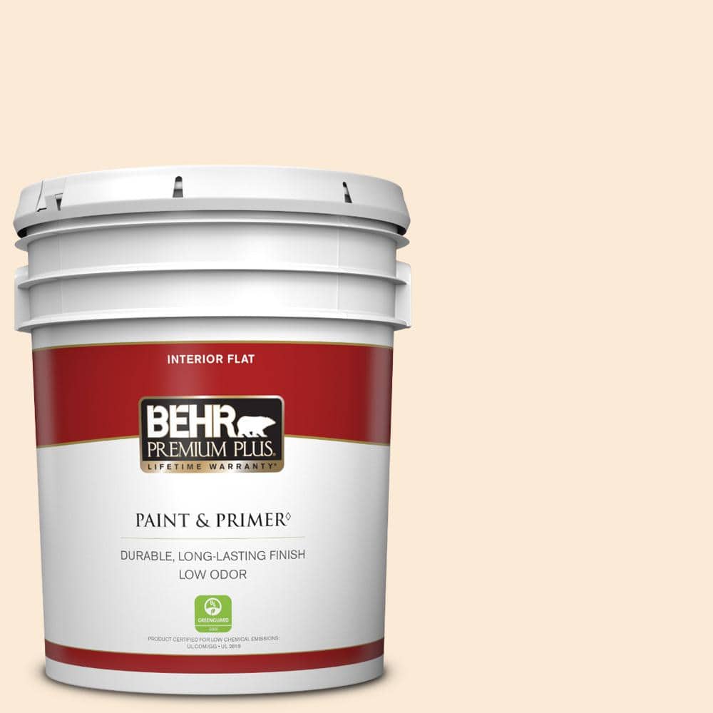 BEHR PREMIUM PLUS 5 gal. #300C-1 Princess Ivory Flat Low Odor Interior ...