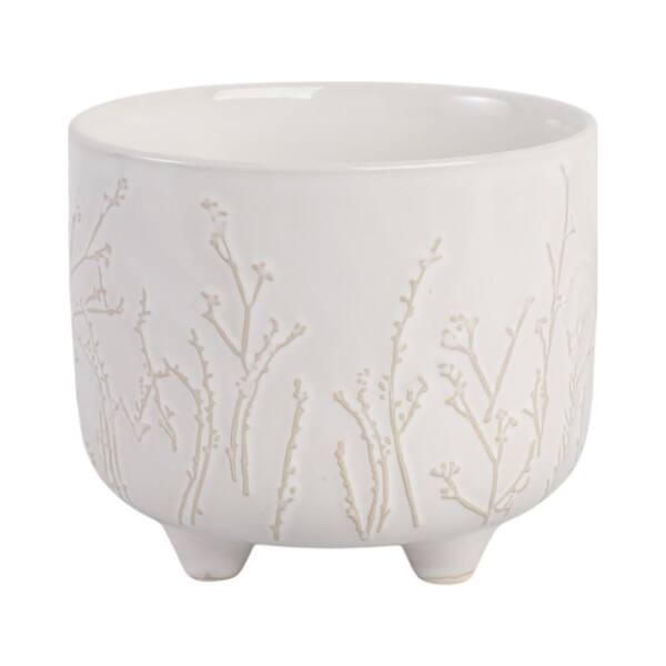 Liv & Skye Ivory Ceramic Round Blooming Branches Decorative Planter (6 ...
