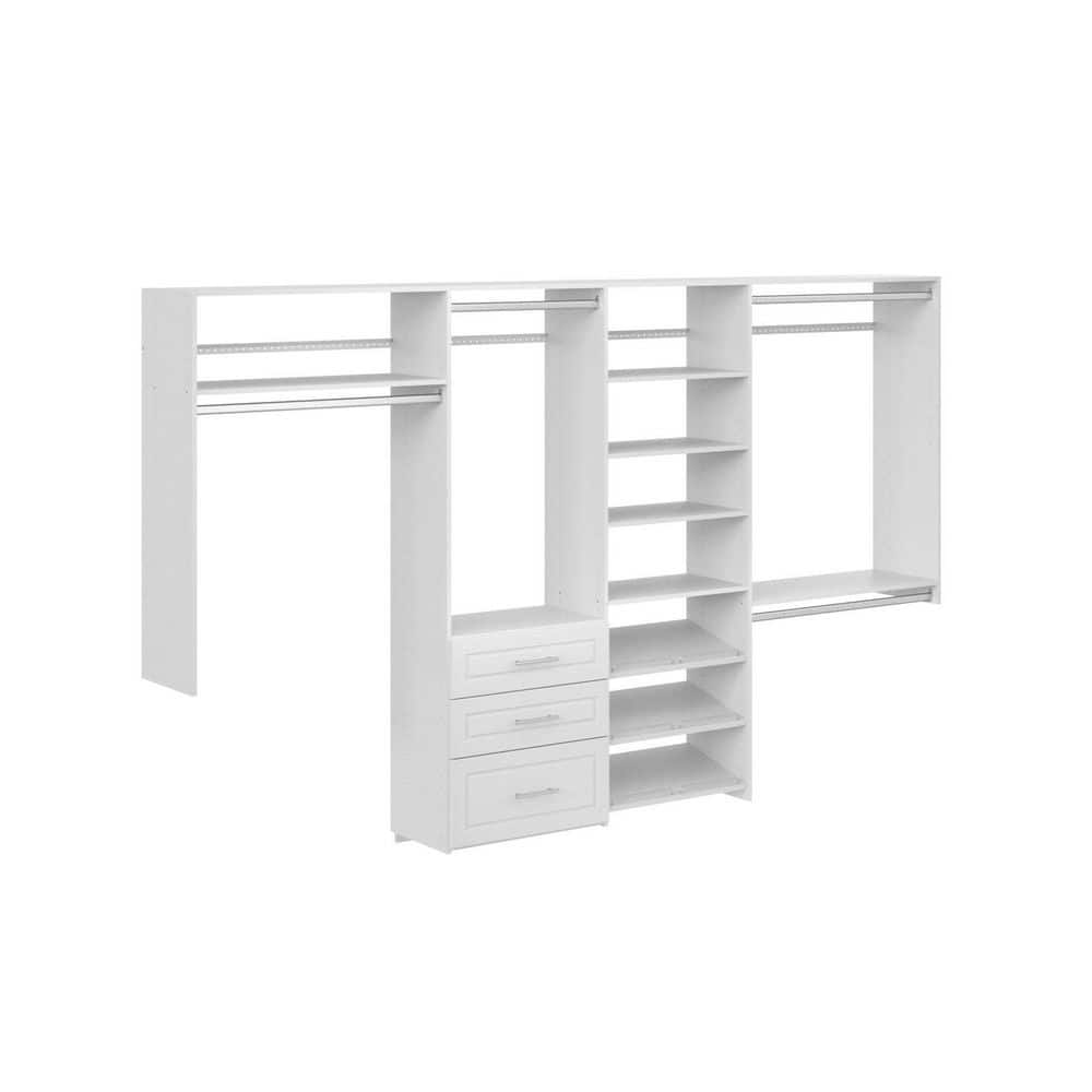 Closet Evolution Modern Raised Dual Tower 96 in. W - 120 in. W White Wood Closet System WH68 ...