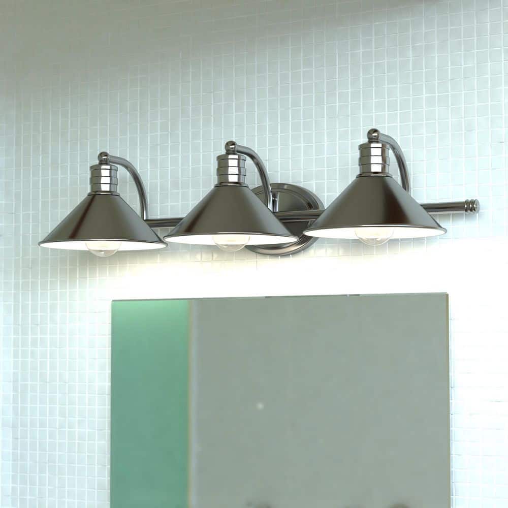 VAXCEL Akron 28 in. W 3-Light Satin Nickel and Matte White Vanity Light ...