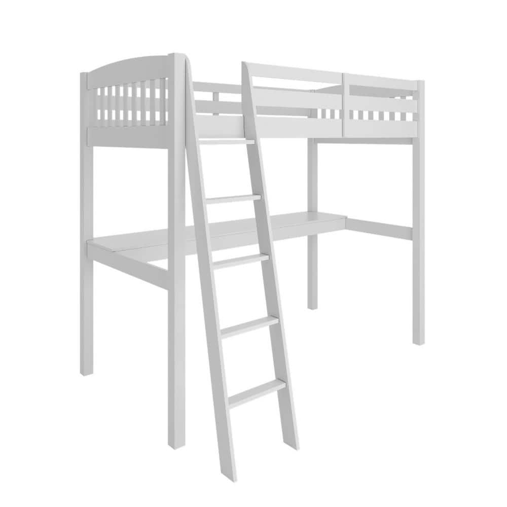 HomeRoots Charlie White Twin Loft Bed with Desk 72"H x 60"W x 80"D ...