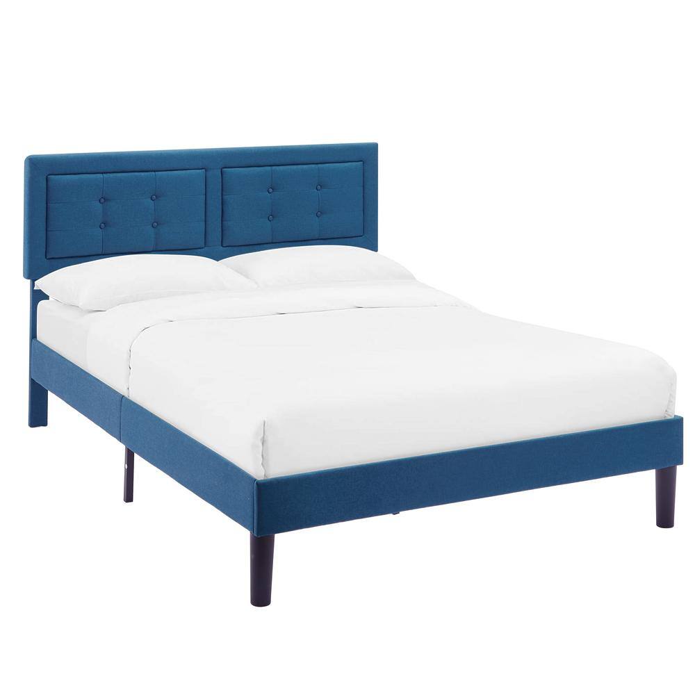 VECELO Upholstered Premium Platform Bed Frame，54.3 in. W，Blue Full Size ...