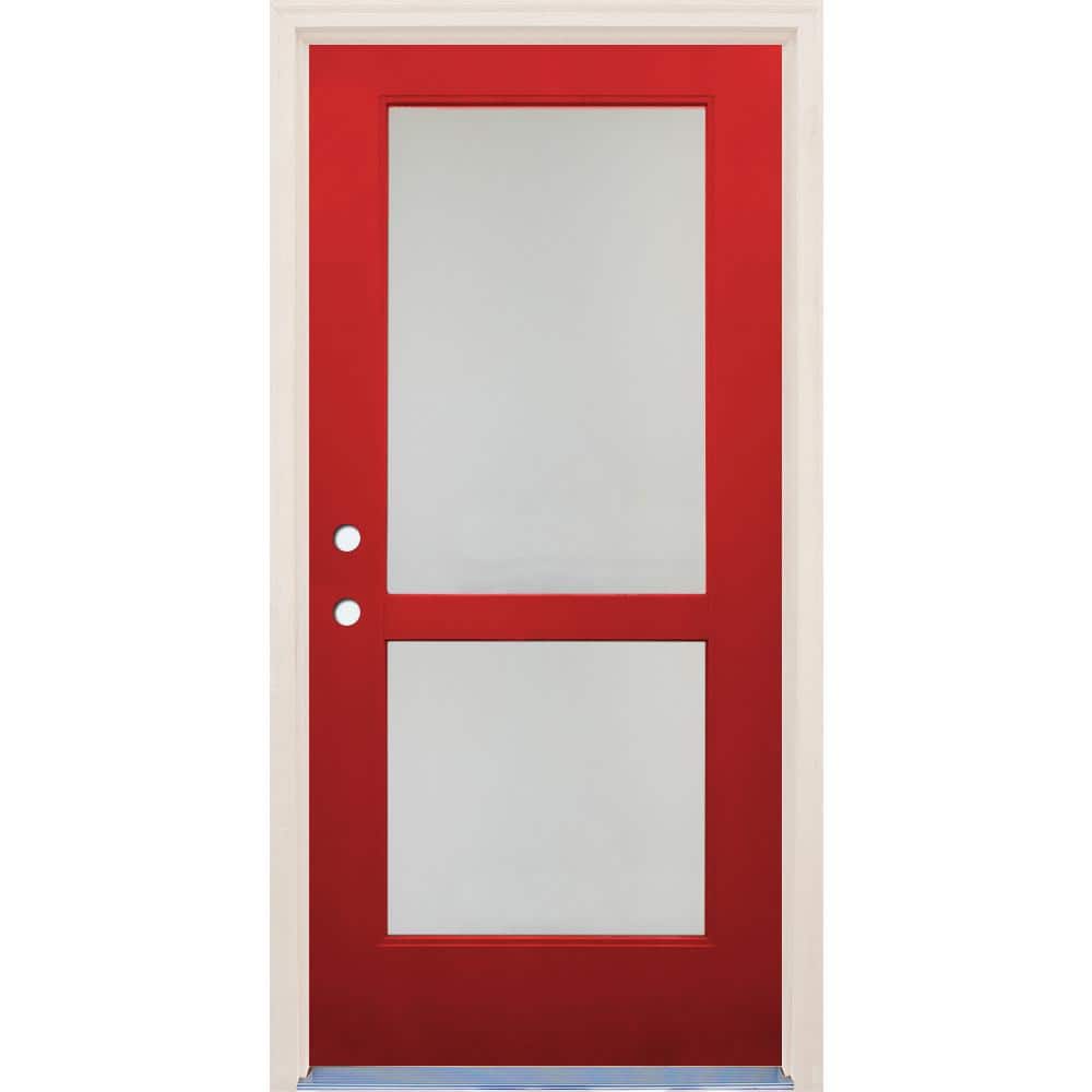 Builders Choice 36 in. x 80 in. Right-Hand/Inswing 2 Lite Satin Etch ...