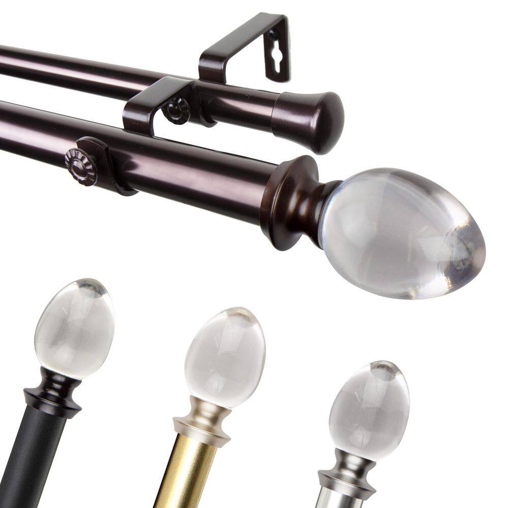 EMOH 1" Dia Adjustable 28-48" Double Curtain Rod in Satin Nickel with ...