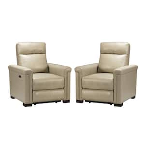 JAYDEN CREATION Isabel Beige Genuine Leather Recliner with Tufted Back ...