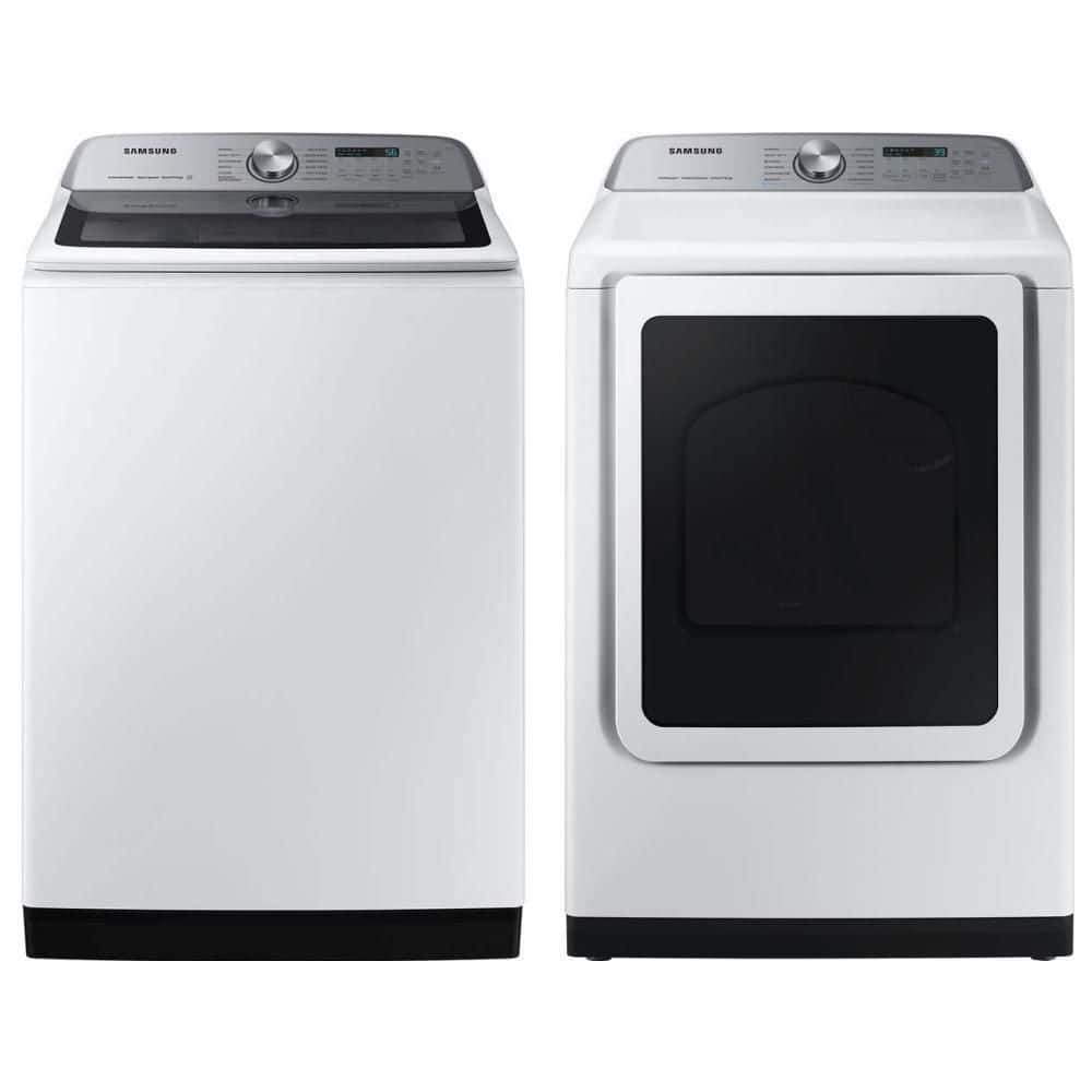 Samsung 5.2 cu. ft. Smart Top Load Washer and 7.4 cu. ft. Vented Dryer ...