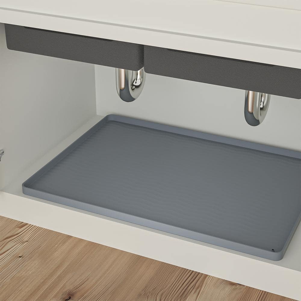 LORDEAR Gray 22 in. D x 31 in. L Rectangular Under Kitchen Sink Mat ...