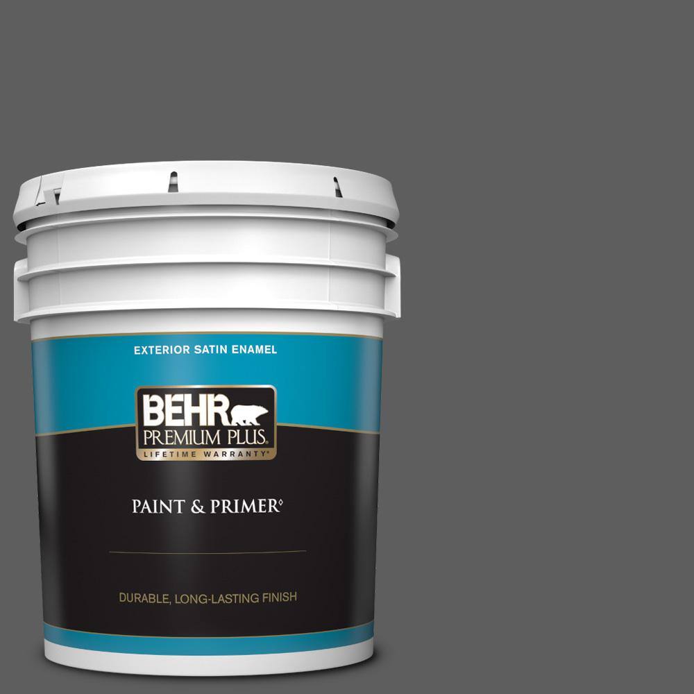 BEHR PREMIUM PLUS 5 gal. #N520-6 Asphalt Gray Satin Enamel Exterior ...