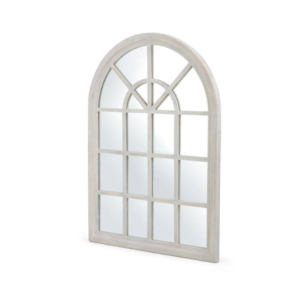 34 in. W x 47 in. H White Arch Wood Frame Wall Mirror, Wall Mounted ...