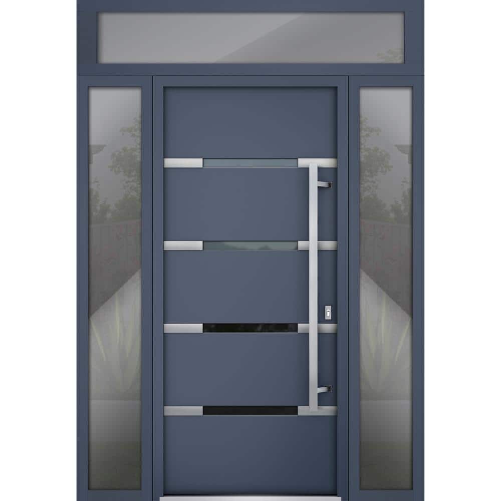 VDOMDOORS 1105 68 in. x 96 in. Left-Hand/Inswing Frosted Glass Gray ...