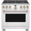 Cafe 36 in. 6.2 cu. ft. Smart Slide-In Gas Range in Matte White with 6 ...