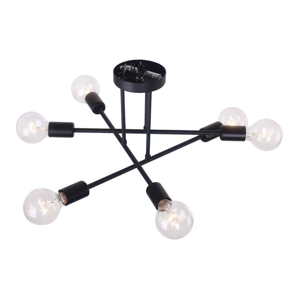 Rennnsan Sylvia 18.89 in. 6-Light Black Dimmable Sputnik Modern Linear ...