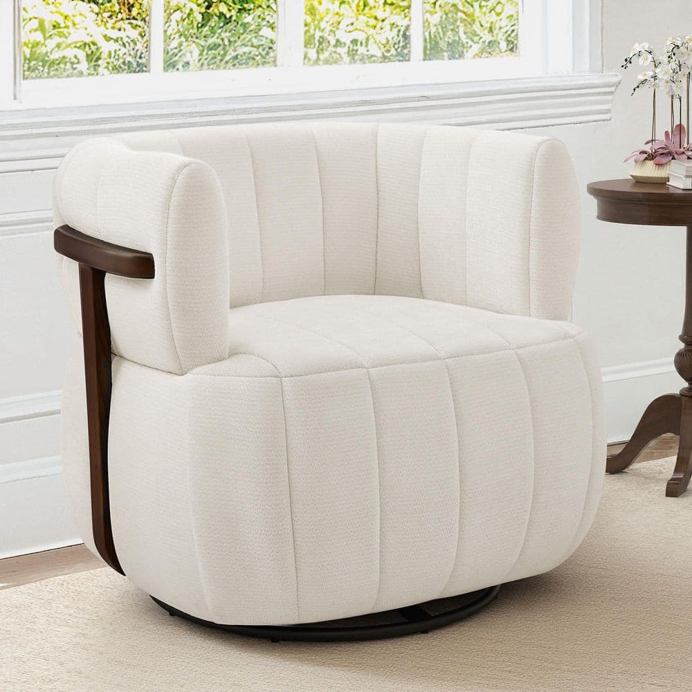OrangeOne Modern Beige Chenille 360° Swivel Accent Chair Thick Cushion ...