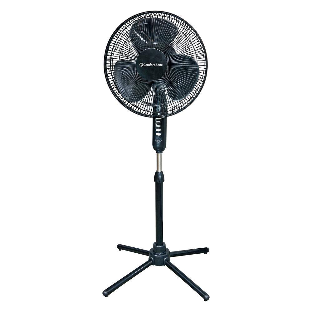 Comfort Zone 16 in. Oscillating Pedestal Fan in Black CZST161BTEBK