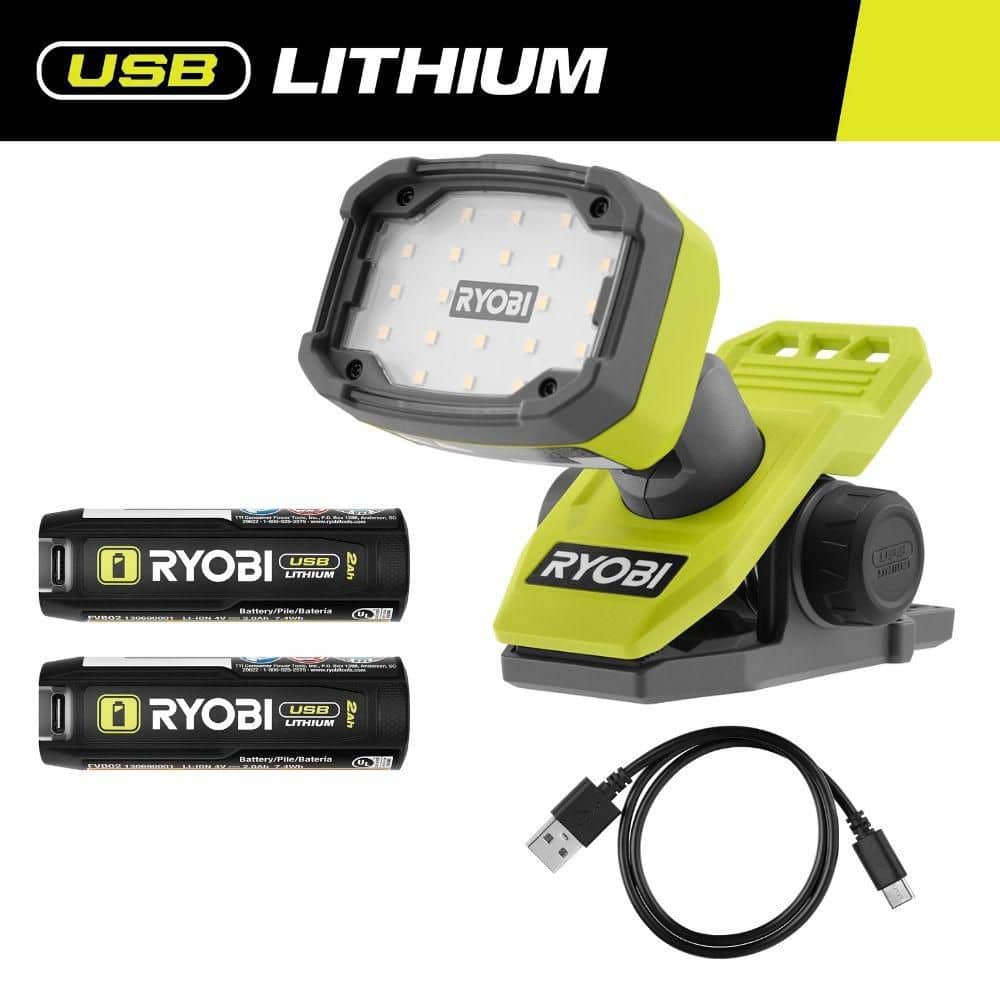 RYOBI USB Lithium Magnetic Clamp Light Kit w/ 2.0 Ah Battery, Charging ...