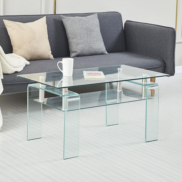 Lirago 39 in. Transparent Colored Rectangle Glass Coffee Table FXHD0202 ...