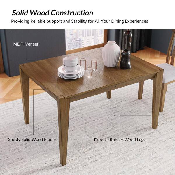 Jayden Creation Lana Natural Mid Century Modern 7 Piece Dining Set with 6 Chairs and 1 Extendable Table